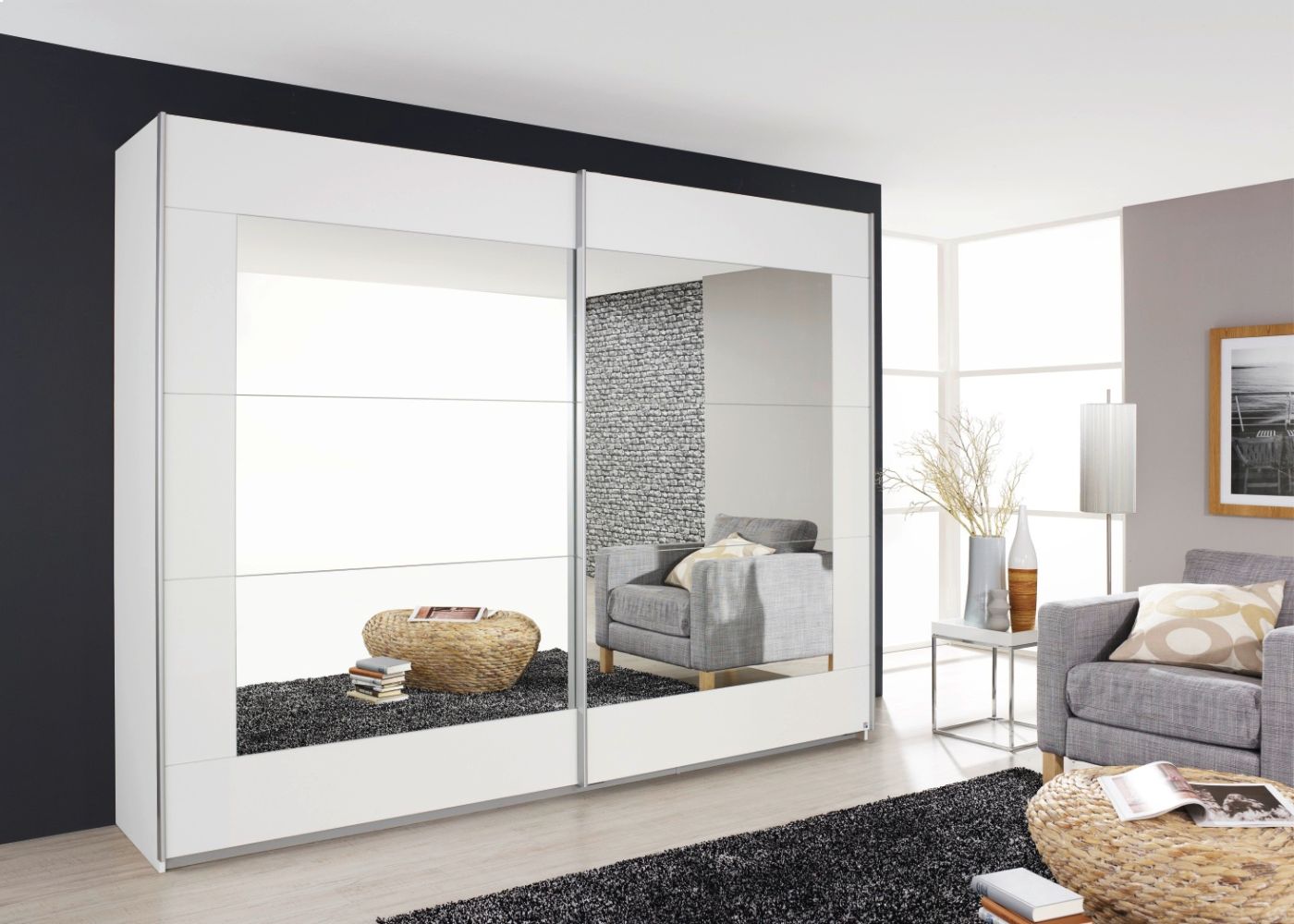 Alegro Alpine White 2-Door Mirrored Sliding Wardrobe Range by Rauch ...